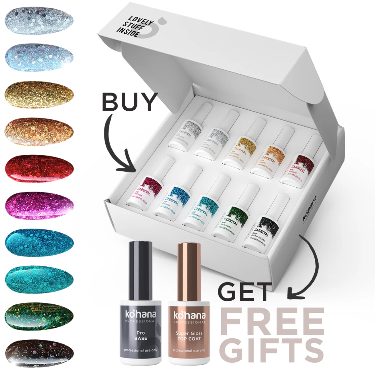 Bundle Set of 10 The Carnival Collection Colours + FREE Pro Base & Sup ...